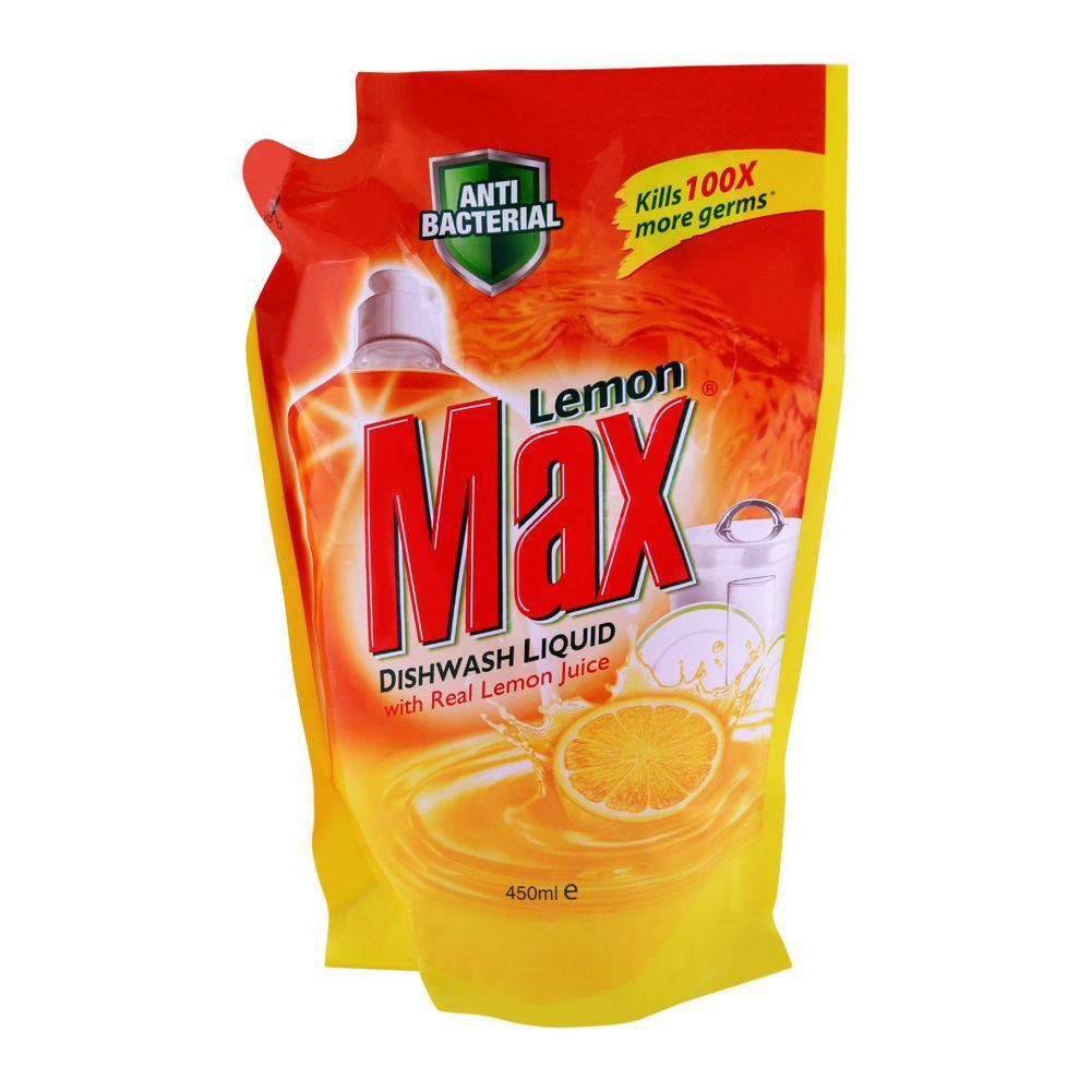 Lemon Max Dishwash Liquid Real Lemon Pouch 450 ml – Lahore Basket